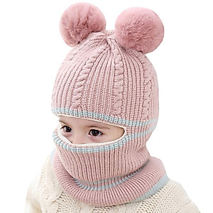Baby Winter Hat, Toddler Winter Hat, Fleece Lined Girls Boys Infant Winter Hat, Kids Winter Hat Scarf Earflap Hood Skull Caps, 1-4T (Bear Pink)