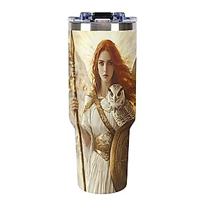 Goddess Athena Insulated Tumblers with Handle Stainless Steel Coffee Mug Funny Travel Cup with Lid Straw 40oz