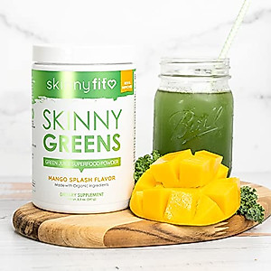 SkinnyFit Mango Splash Skinny Greens, Green Juice Superfood Powder, Natural Energy & Focus, Reduce Bloating, Helps Reduce Inflammation, Spirulina, Chlorella, 30 Servings