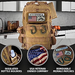 ActiveDoodie Dad Diaper Bag for Men with Camo Changing Pad, USA Dad Squad Patches, Diaper Bag for Dad, Coyote Brown