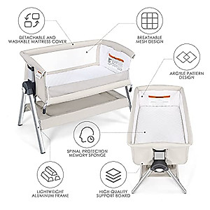 INFANS 3 in 1 Baby Bassinets, Bedside Sleeper for Newborn, Folding Crib with Mattress, Travel Bag, Wheels, 4-Sided Mesh, Easy to Assemble Cradle Co Sleeper Stationary Rock, Cream