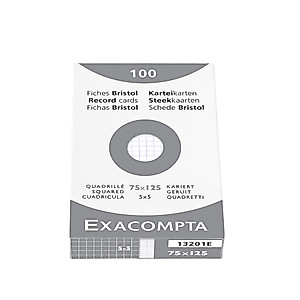 Exacomptan Bristol Record Card Squared Board for Printing, 75x125mm - White, Pack of 100