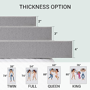 Maxzzz 3 Inch Memory Foam Mattress Topper Full Size, Bamboo Bed Mattress Topper, Ventilated Mattress Pad CertiPUR-US Certified Plush