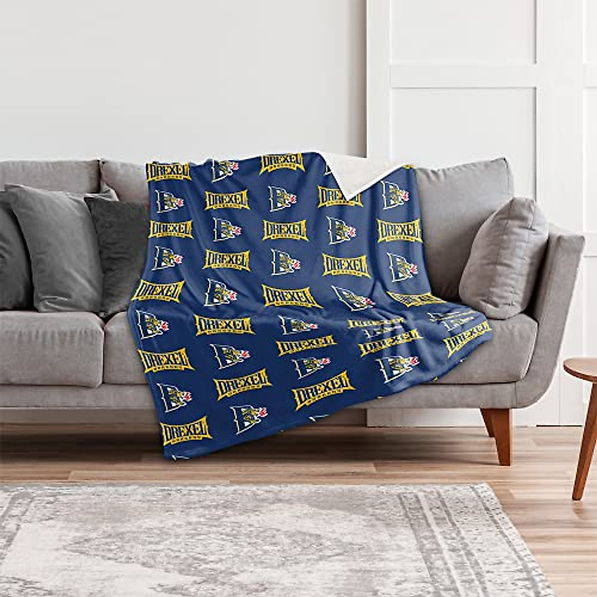 Drexel University Blanket, 50"x60" Logo Pattern, Silky Touch Sherpa Back Super Soft Throw Blanket
