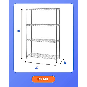 FDW 14" D×36" W×54" H Commercial Wire Shelving Unit Metal Shelf with 4 Tier Adjustable Layer Rack Strong Steel for Restaurant Garage Pantry Kitchen Garage，Chrome