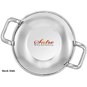 Satre Online and Marketing Stainless Steel Triply Kadhai Honeycomb, Nonstick, Two Sided Handel, Induction Base, Size No. 12