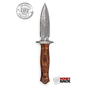 Perkin Handmade Knife Damascus Steel Hunting Knife With Leather Sheath