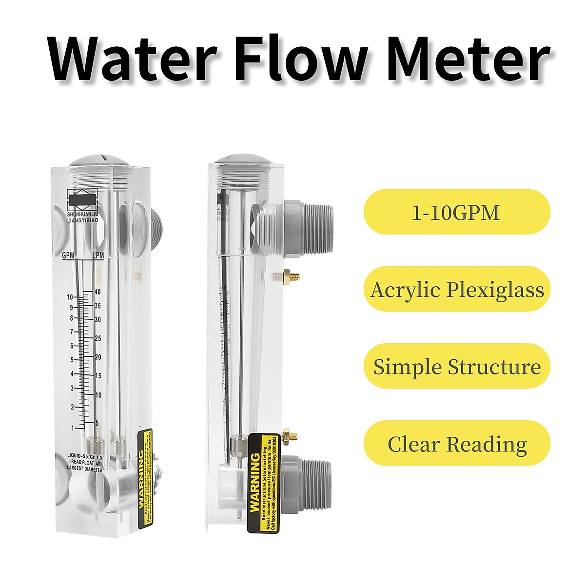 Water Meter, 1-10GPM 0.6MPa Knob Panel Type Liquid Meter, ZG1" Acylic Water Liquid Flowmeter for Measuring Rate of Liquid Medium