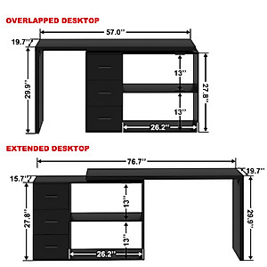 HSH Black L Shaped Computer Desk with Drawers, L Shaped Home Office Desk with Storage Cabinet Shelves, Reversible Corner Wood Writing Desk for Executive Work Study,Large Bedroom Computer Table,55 Inch