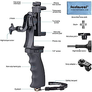 2in1 Ergonomic Portable Action Camera+Smartphone SYN Hand Grip Stabilizer Combo Mount Video Vlogging Rig Holder Kit for GoPro iPhone Interview Travel YouTube Tiktok Streaming-Mic+Light Adapter
