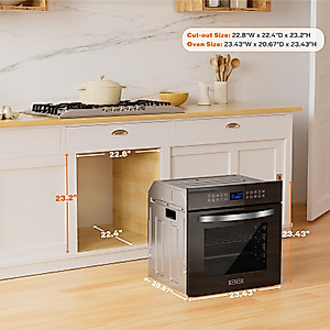 Empava 24 Inch Electric Single Wall Oven 10 Cooking Functions Deluxe 360° ROTISSERIE with Sensitive Touch Control in Silver Mirror Glass