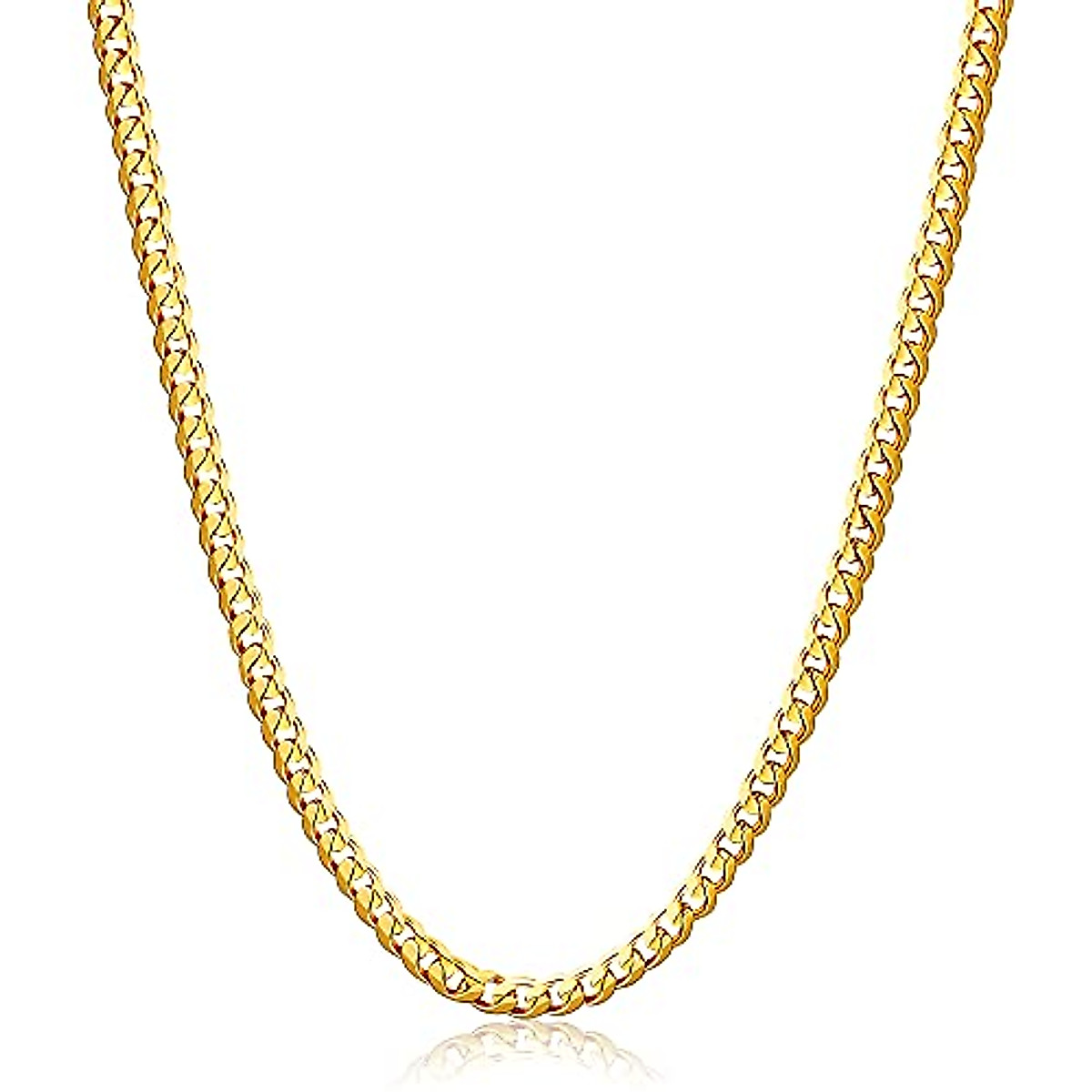 Fiusem 3.5mm Gold Plated Chain for Men, Diamond Cut Stainless Steel Cuban Chain, Miami Cuban Link Gold Chain Necklace for Women Men, Mens Chain 20 Inch