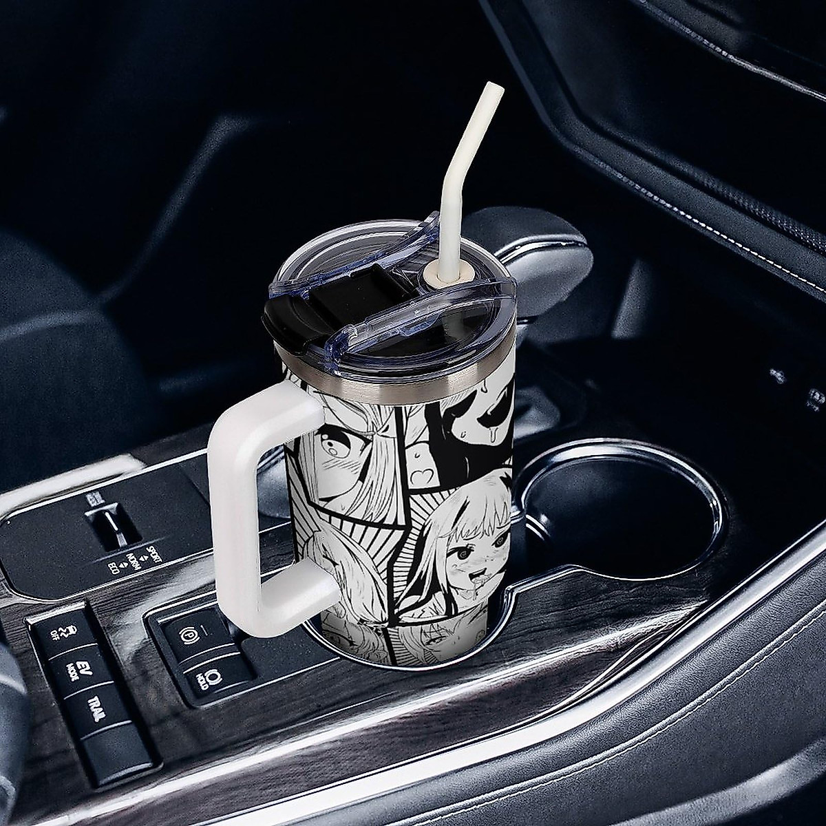 Niapessel Leak Proof Tumbler, Insulated Water Bottles with Straw, Anime Girl Face Emotion Insulated Cup with Handle 40 Oz Stainless Steel Flask for School, Travel, Car, Sports, Work