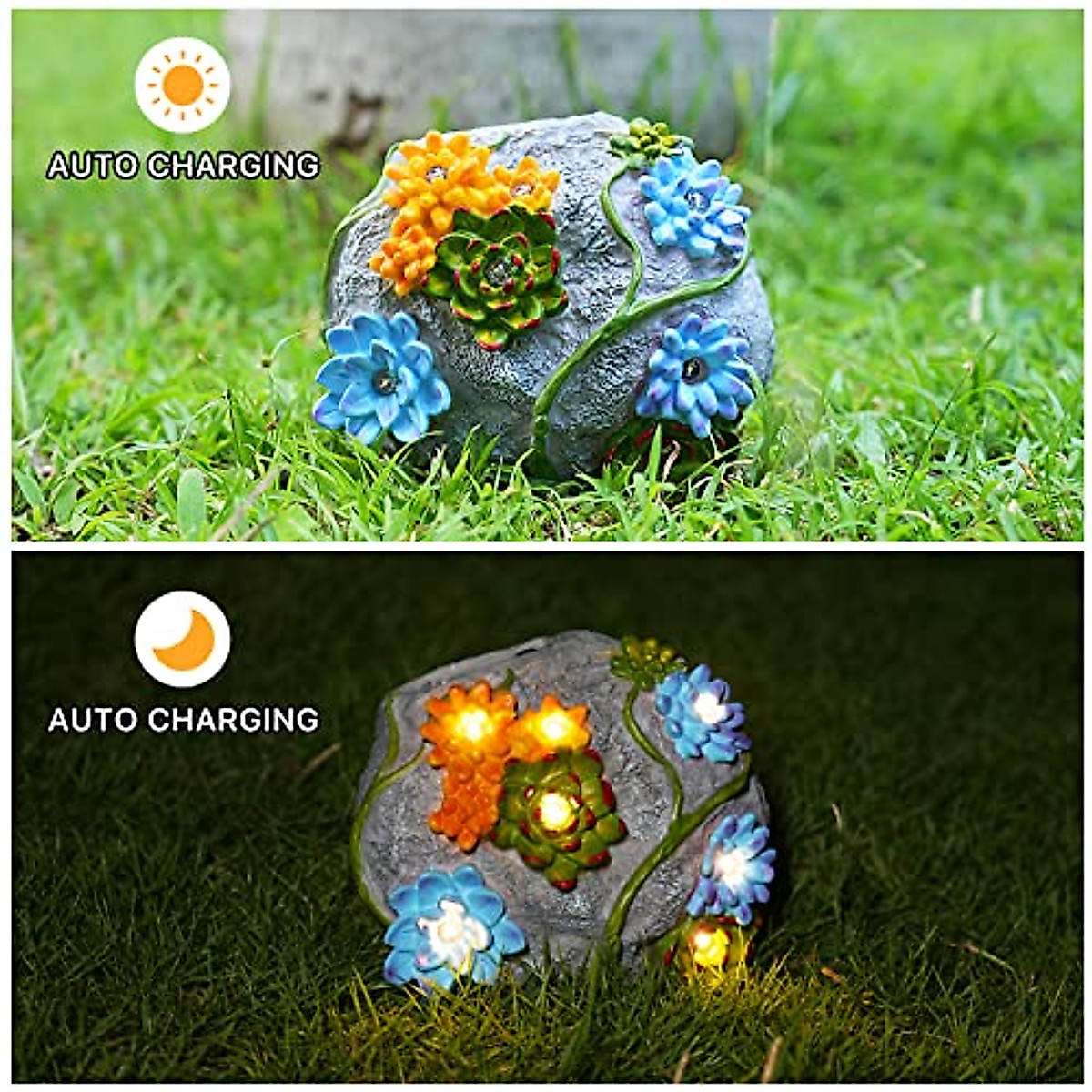 YNGSAYC-POR Solar-Garden-Statue-Outdoor-Decor - Figurine with Succulent and 7 LED Lights,Garden Memorial Stones,Outside Decoration for Patio Yard Porch Lawn Ornaments Gardening Gift