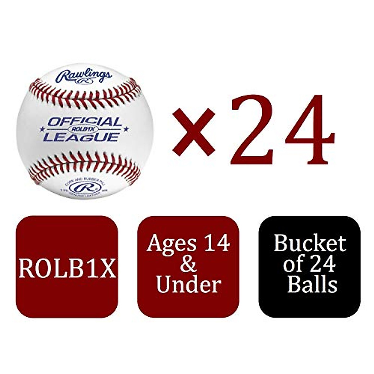 Rawlings | Official League Competition Grade Baseballs | ROLB1X | Game/Practice Use | Youth/14U | Bucket | 24 Count