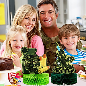 6 Pieces Army Military Honeycomb Centerpieces Camo Party Tank Camouflage Party Decorations Supplies 3D Birthday Theme Cakes Balls Table Topper Photo Props for Soldier Camouflage Baby Shower