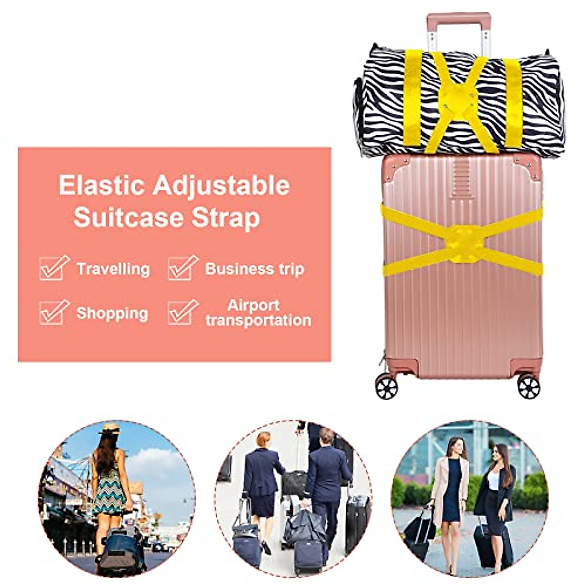 8 Pcs Luggage Straps Suitcase Belts Add A Bag Luggage Straps Elastic Adjustable Belt Suitcase Strap Belt Luggage Bungees for Add a Bag Suitcase Belt Travel Accessories for Connect Luggage (Yellow)