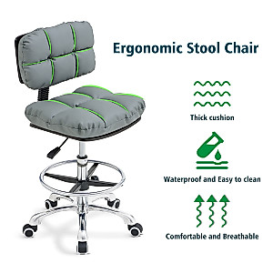 Antlu Adjustable Workbench Stool Esthetician Lash Chair,Drafting Tall Office Chair Counter Height Office Chairs,Rolling Shop Guitar Vanity Stool with Wheels (Gray)