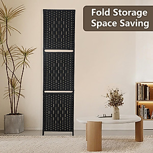 Room divider 6 panel room screen divider wooden screen folding portable partition screen wood with removable storage shelves colour，Black