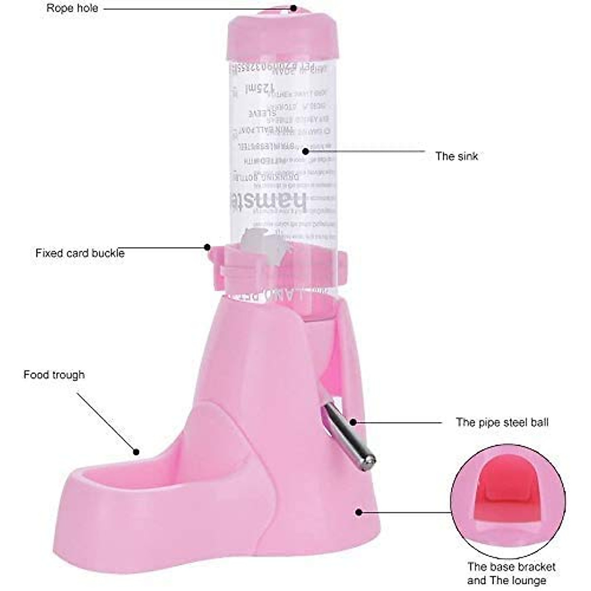 BINX (125ML, Pink) Water Dispenser Automatic pet Bottle for Hamsters, Rats, Guinea Pigs, White Rabbits and Small Animals