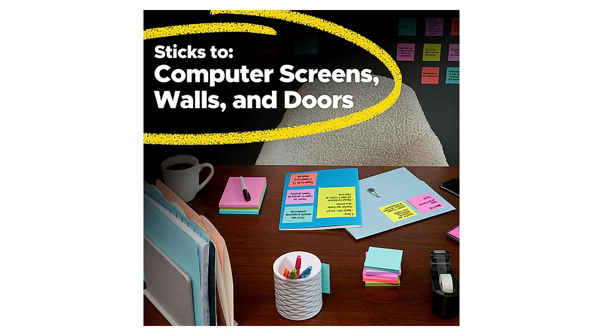 Post-it Super Sticky Notes in Neon Colors | 2X Sticking Power