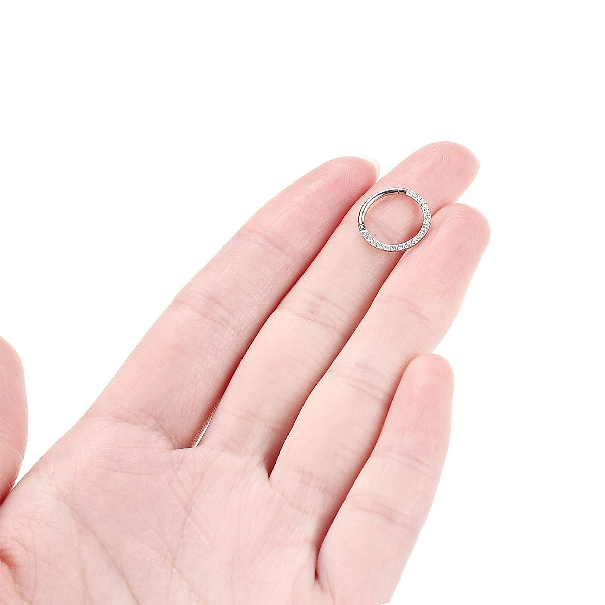 PEAKLINK 16G Septum Jewelry CZ Septum Ring G23 Titanium Seamless Segment Hinged Clicker Ring Conch Ring Helix Piercing Cartilage Tragus Earrings 6mm Nose Hoop Ring Silver Daith Piercing Jewelry