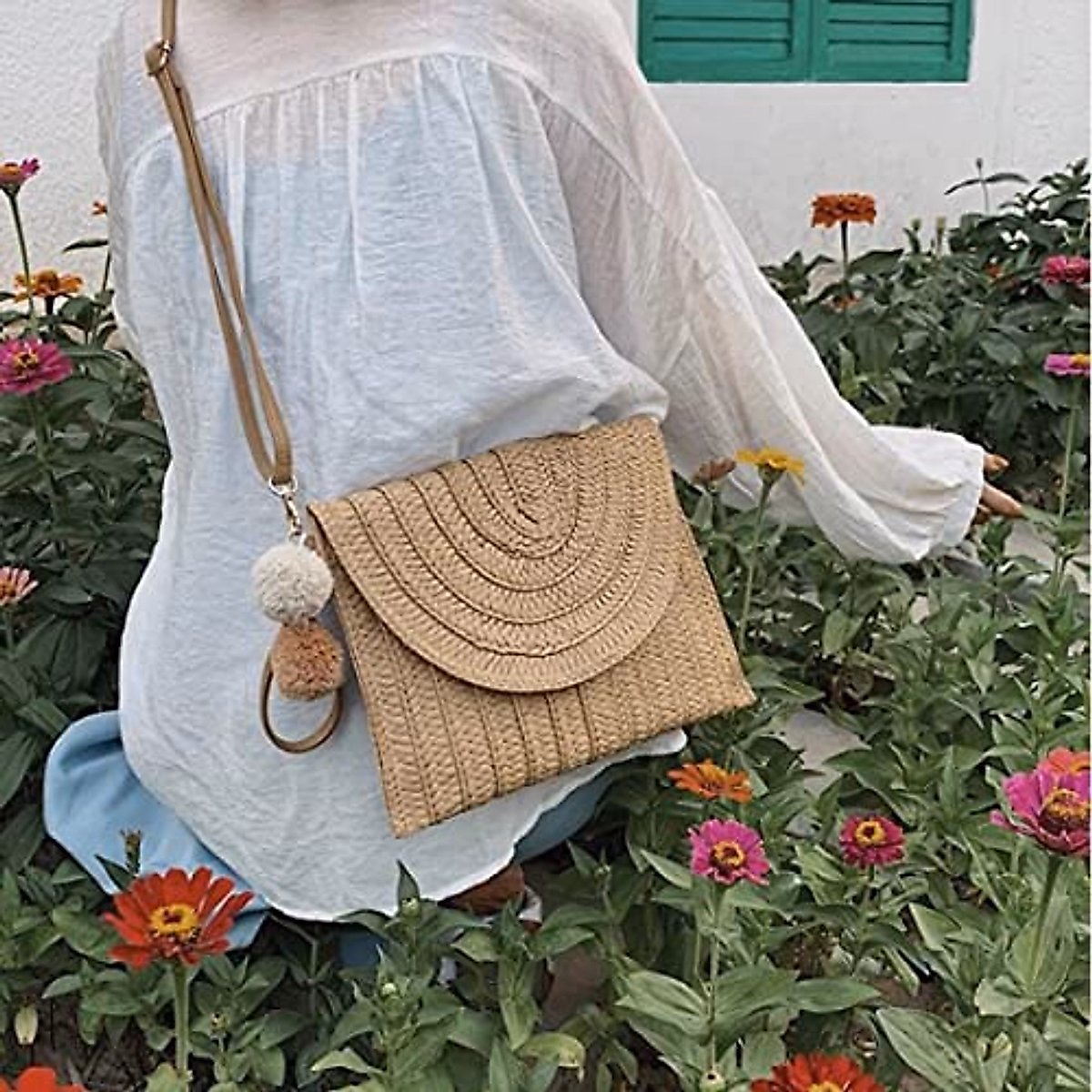 FGSS Womens Straw Clutch Purses Summer Beach Bags Woven Envelope Handbags Wallet