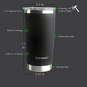 SILICANICE Gray The Only Soft Touch 20oz Stainless Steel Insulated Tumbler with MacSlider Lid-Spill Proof,Dishwasher Safe,Durable Thermal Cup for Hot/cold Coffee, Water & Smoothies