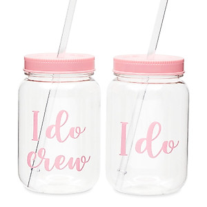 BLUE PANDA 12 Pack I Do Crew Bachelorette Party Cups with Lids, Pink Bridal Shower Mason Jar Gifts (18 oz)