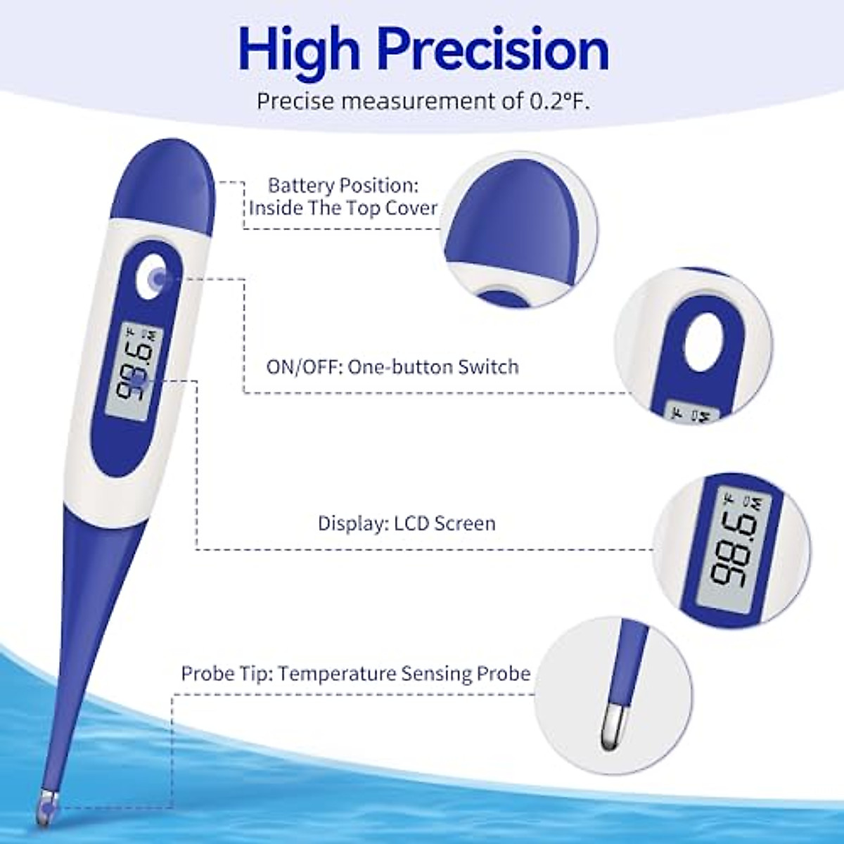 FDK Thermometers for Adults & Kids - Medical Grade, Accurate Oral/Armpit, Ideal for Travel, Easy-to-Read Digital Display, Default, BT-A21CN