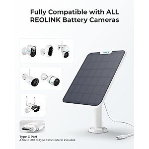 REOLINK 6W Solar Panel White, Non-Stop Solar Power Supply for All Wireless Battery Camera, Trackmix/Argus PT/Go PT Ultra, Waterproof, Adjustable Mount, 4 Meters Cable(Only Use for Battery Cameras)