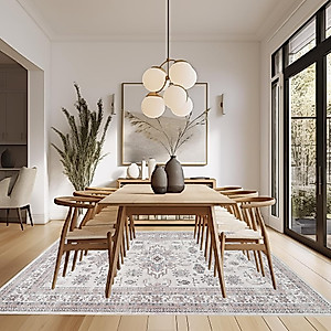 Yanlaza Boho Area Rugs 8x10,Washable Soft Large Area Rug Bedroom Under King Bed,Non Slip Farmhouse Rugs with Rubber Backing,Oriental Carpet for Living Room Bedroom Dining Room Office (Beige, 8'x10')