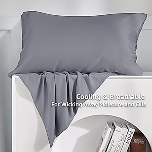 CozyLux Grey Pillow Cases King Size Set of 2, Rayon Derived from Bamboo Cooling Pillowcase with Envelope Closure, Gray Soft Silky Breathable Pillow Covers for Hot Sleepers & Night Sweat, 20x40 inches