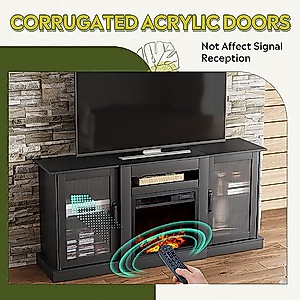 WLIVE Fireplace TV Stand for 65" TV, Entertainment Center with 18 Inch Electric Fireplace, TV Console with Open Shelves for Living Room and Bedroom, Black