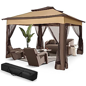 HOTEEL Pop Up Gazebo with Mosquito Netting 11x11 Canopy Instant Gazebo Tent Outdoor Gazebos for Patios Waterproof Vented Roof Screen Gazebos for Backyard, Lawn,Garden, Base 10X10, 121ft² of Shade