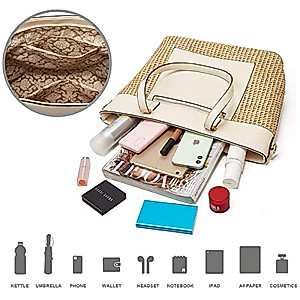 Women Tote Bags Straw Beach Top Handle Satchel Handbags PU Faux Leather Shoulder Purse