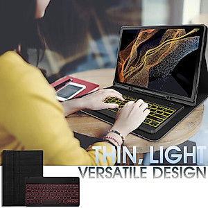Wineecy Backlit Keyboard Case for Samsung Galaxy Tab S8 Ultra 14.6 Inch 2022(SM-X900/SM-X906), 7 Colors Backlight Detachable Wireless Keyboard & PU Folio Stand Cover Case for Tab S8 Ultra (Black)
