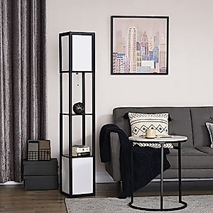 HOMCOM Modern Floor Lamp with Shelves & Dual Ambient Lighting, Tall Standing Lamp for Living Room, Bedroom with Fabric Lampshade (Bulb not Included), Black