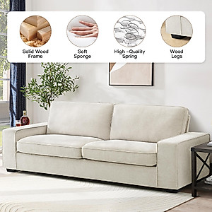 EASELAND Sofa Couch, 88" Chenille Loveseat for Living Room, 3 Seater Lounge Sofa for Bedroom with Removable Back and Seat Cushions, Modern Deep Seat Comfy Couch with Solid Wood Legs and Armrest(Beige)