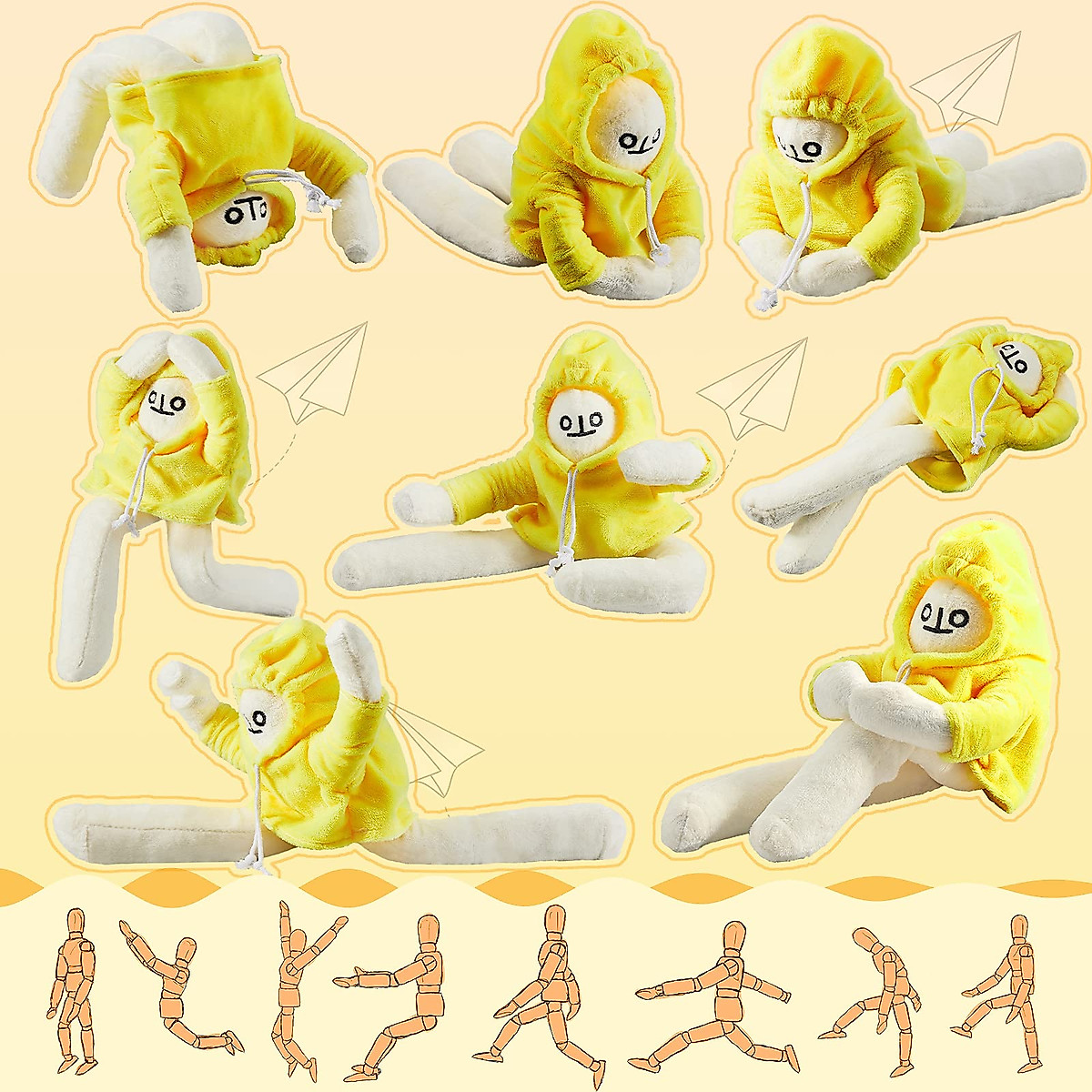 Zhanmai 2 Pieces Banana Doll Plush Stuffed Man Toy with Magnet Pose Funny Man Doll Decompression Toy Plush Pillow Toy Stuffed Doll Toy Present for Teens, Yellow, 7.1 Inch/ 18 cm