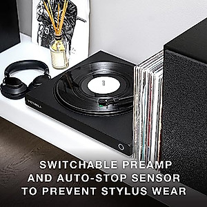 Victrola Hi-Res Black Vinyl Record Player, Audio Technica AT-VM95E Cartridge, aptX Adaptive Bluetooth Connectivity, Gold Plated RCA & Preamp Output, Stylish Sleek Bluetooth Turntable
