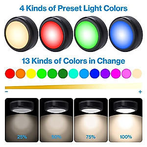 Cadrim Puck Lights, 6 Pack 13 Colors Changeable LED Puck lightings Battery Powered Dimmable Under Cabinet Lights, Battery Powered Under Counter Lights with 2 Wireless Remote Controls, Black