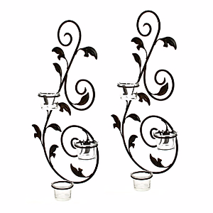 Hosley Iron Leaf Wall Sconce Set with Tealights 18" High Large Scale Wall Decor Elegant Iron Sconces for Home Decorative Metal Leaf Design Perfect for Modern