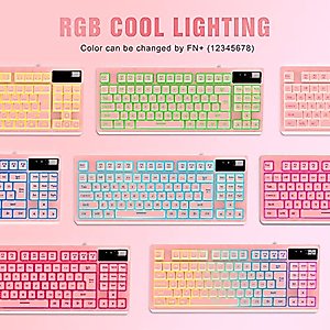 RGB Pink Gaming Keyboard and Mouse Combo,87 Keys Gaming Keyboard Wired RGB Backlit Gaming Keyboard Mechanical Feeling with RGB 7200 DPI Pink Gaming Mouse Set for PC MAC PS4 Xbox Laptop