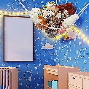 Shappy 2 Pack Stuffed Animal Toy Hammock with LED Light Large Organizer Display Holder Net Boho Corner Hanging Storage 13 Feet String and Hooks for Nursery Bedroom Kids Room Decor