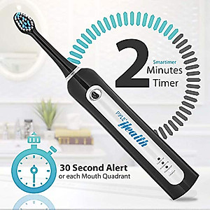 Pyle Health Ultra sonic Wave Rechargeable Electric Toothbrush with 3 brush modes, two minute timer, 2 Oral Brush Heads, Automatic Charging Dock Holder - For Kids, Teens, Adults - PHLTB41BK (Black)