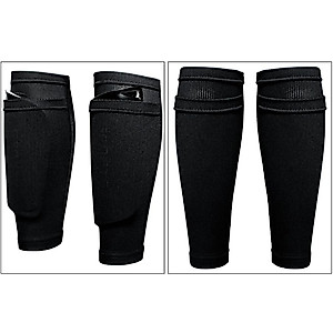 Cosmos 2 Pairs Shin Guard Sleeves Soccer Guard Sleeves for Soccer Sports, Black Color, with 1 Pc Marble Pattern Storage Bag