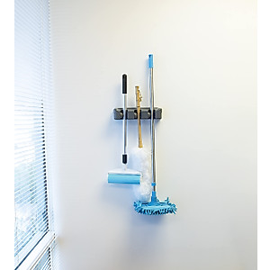 Grip & Store Magic Holder, 3-Position Broom and Mop Holder, Tool Organizer, Easy Install, Household Organization, Gray