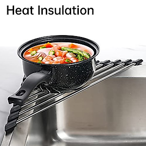 Tomorotec Triangle Roll-Up Dish Drying Rack for Sink Corner Small Foldable Stainless Steel Over The Sink Multipurpose Kitchen Drainer Caddy Trivet Rustproof Organizer Storage Space Saver Shelf (Black)