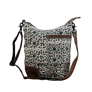 Myra Bag Unconventionally Etched Shoulder Bag Upcycled Cotton & Cowhide Leather S-2862